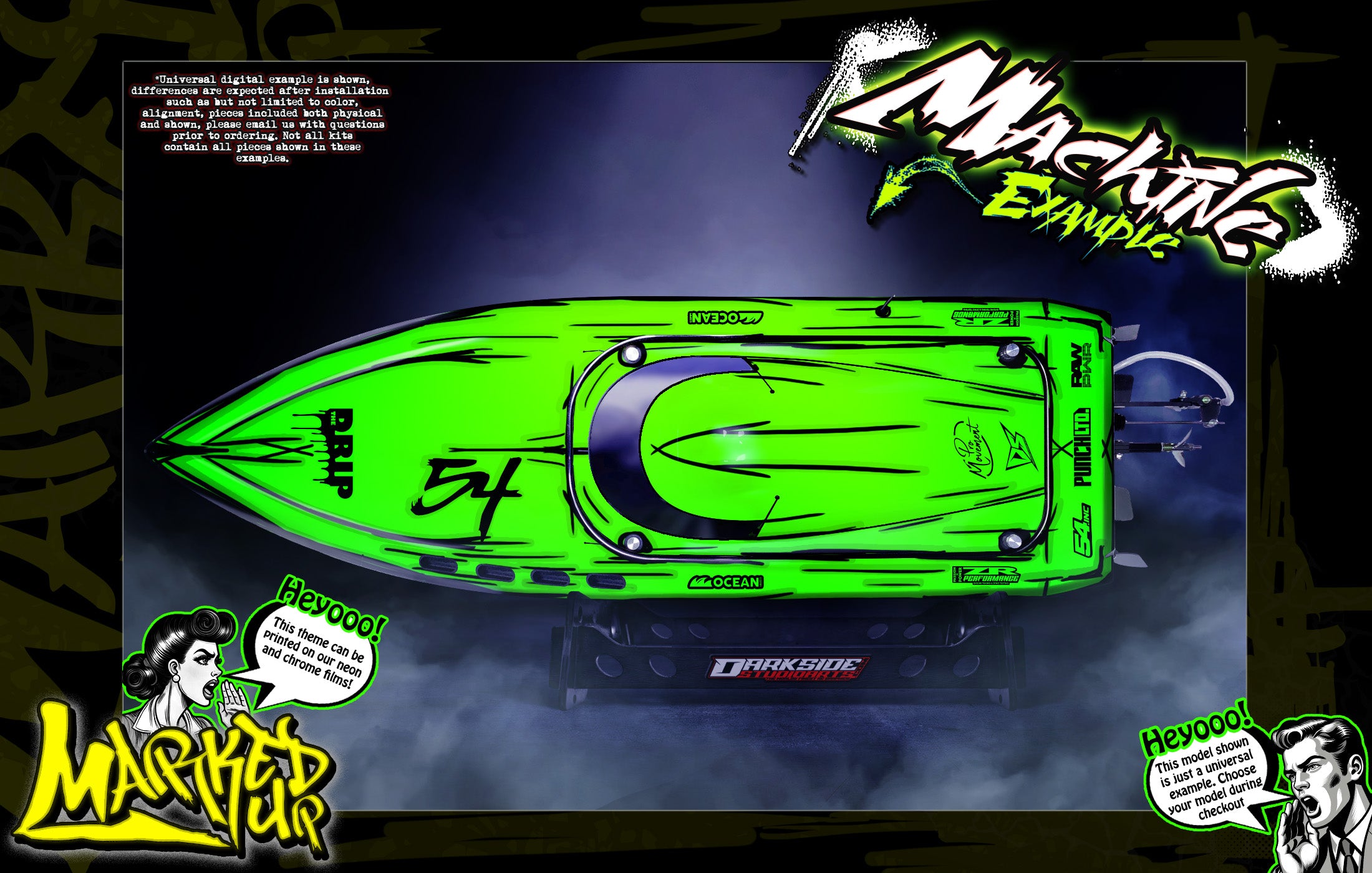 'Short Circuit' True Neon Themed Graphics Skin Kit Fits Pro Boat Jetst ...